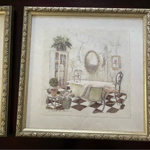 Vintage | Art | C Winterle Olson Set Of Two Framed Bathroom Scenes ...